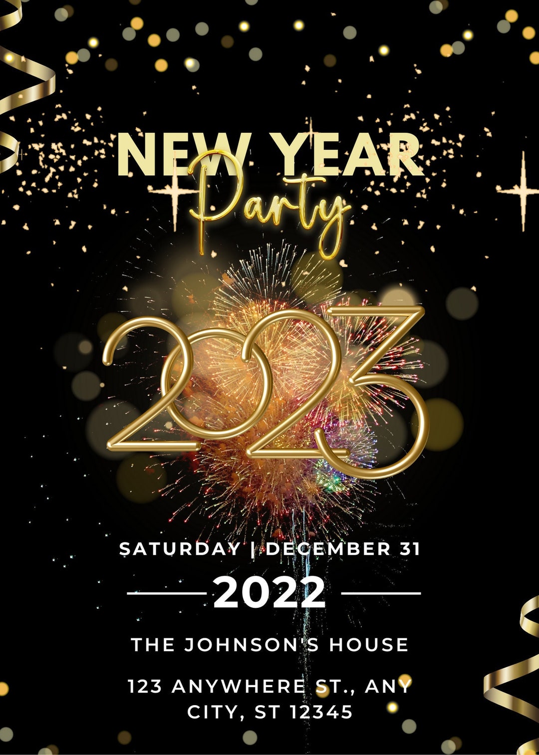 New Year Party Invitation, Animated, Canva Editable Invite, 2023, NYE ...