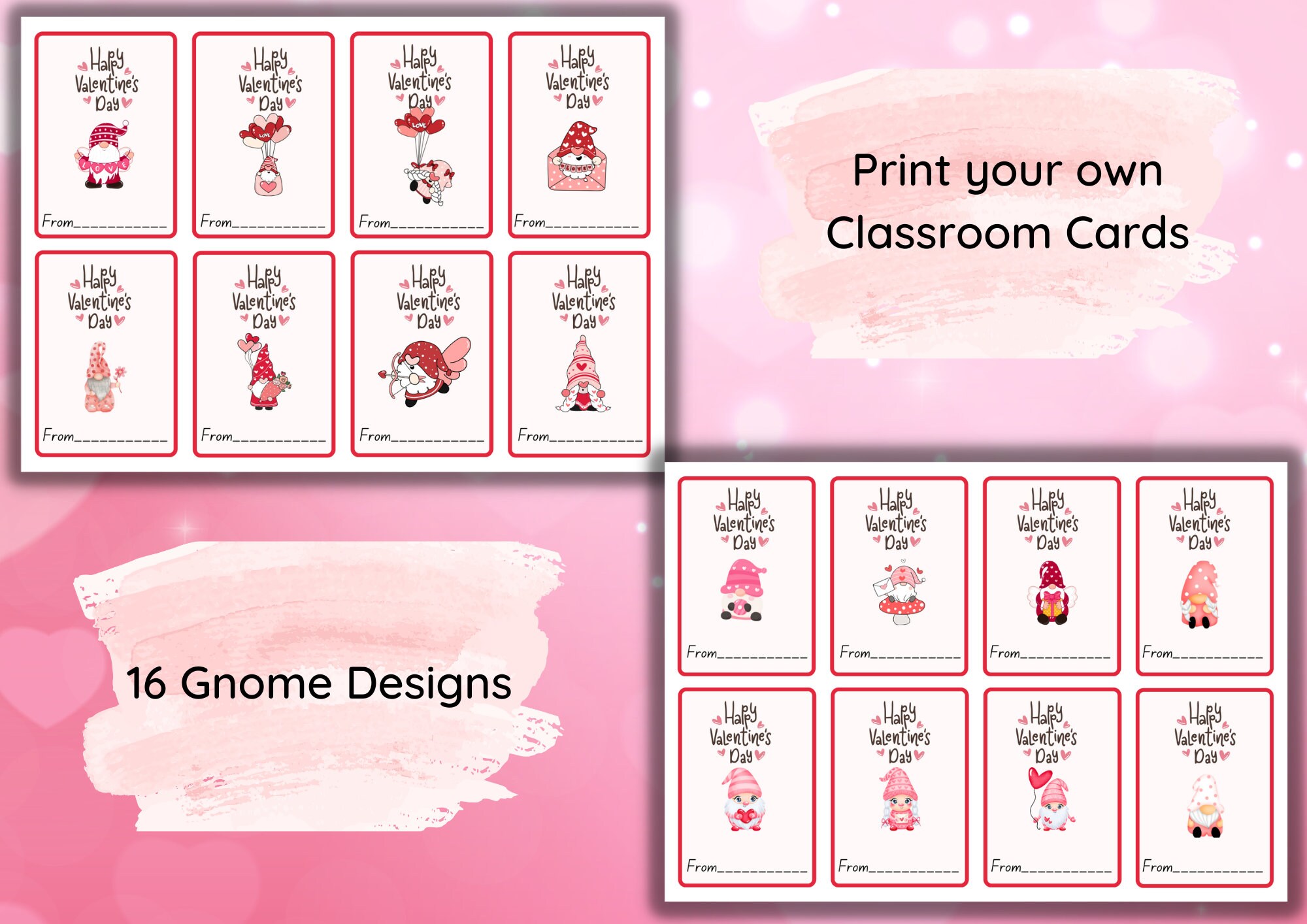Gnome Valentine Cards, Classroom Cards, Printable Valentine Cards ...