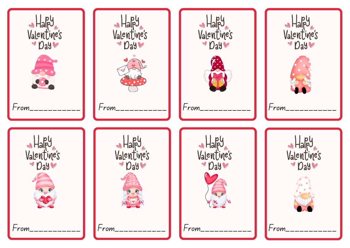 Gnome Valentine Cards, Classroom Cards, Printable Valentine Cards ...