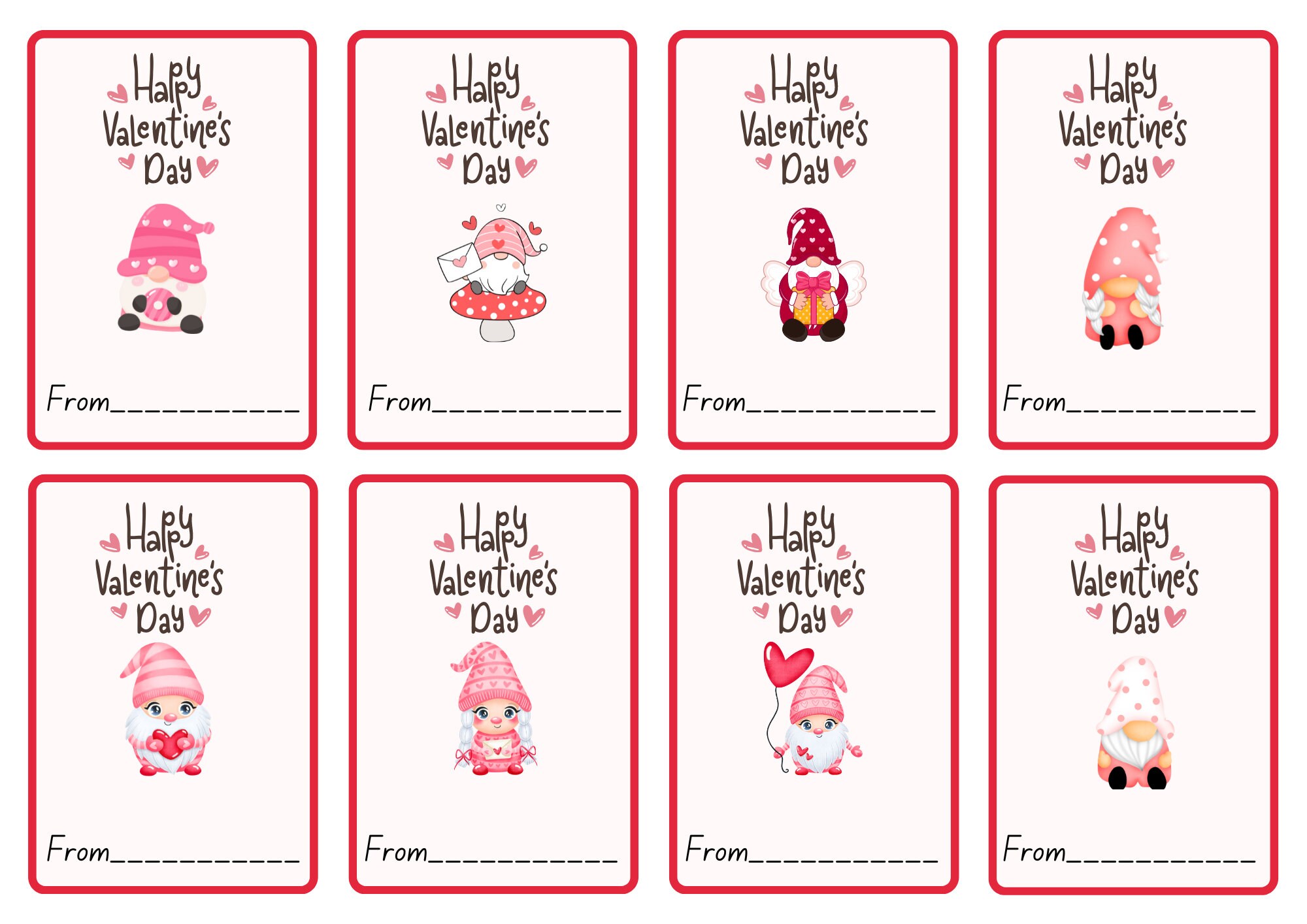 Gnome Valentine Cards, Classroom Cards, Printable Valentine Cards ...