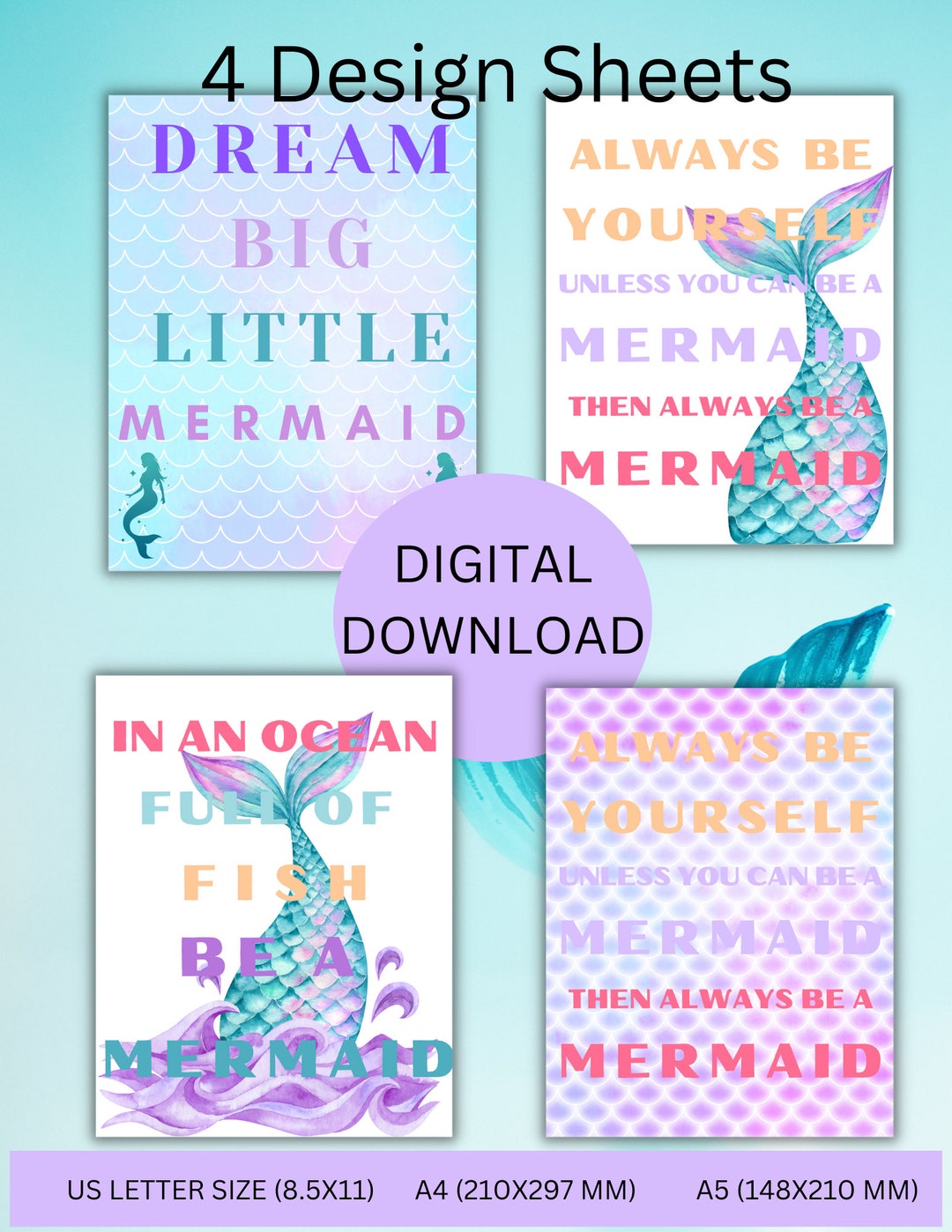 Mermaid Wall Art, Dream Big Little Mermaid, Girls Room Decor, Nursery ...