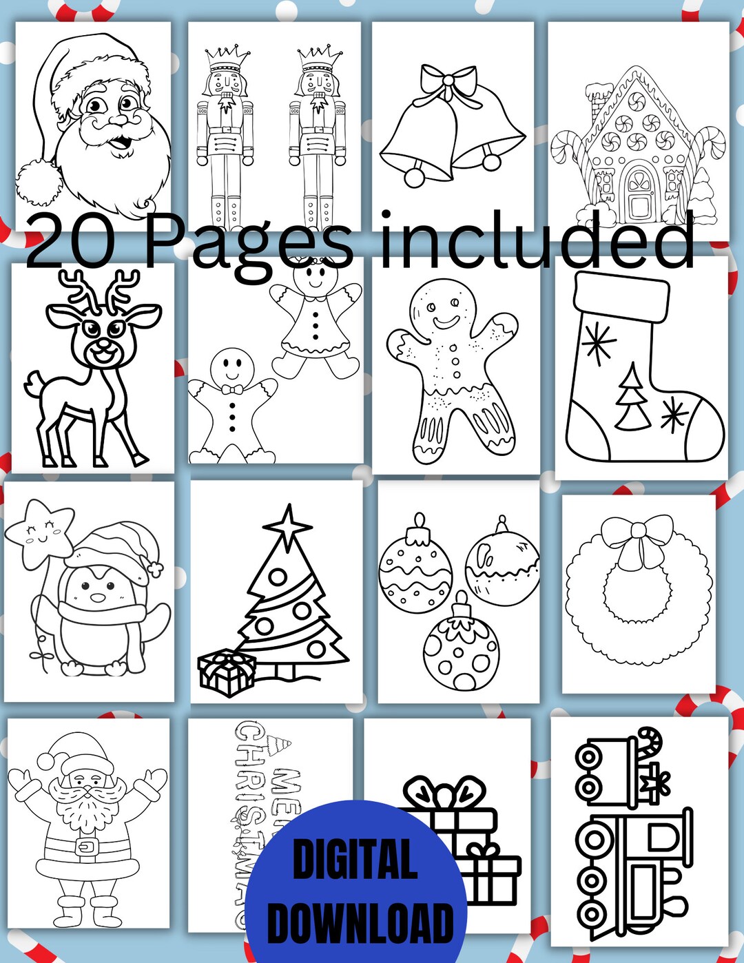 Christmas Coloring Pages, 20 Page Bundle, Digital Christmas Coloring ...