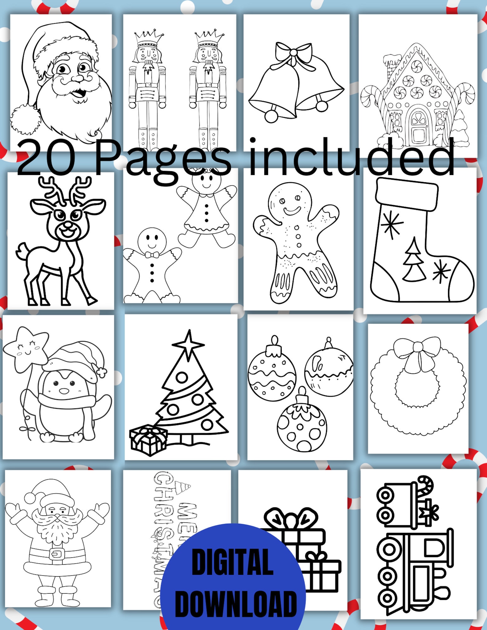 Christmas Coloring Pages, 20 Page Bundle, Digital Christmas Coloring ...
