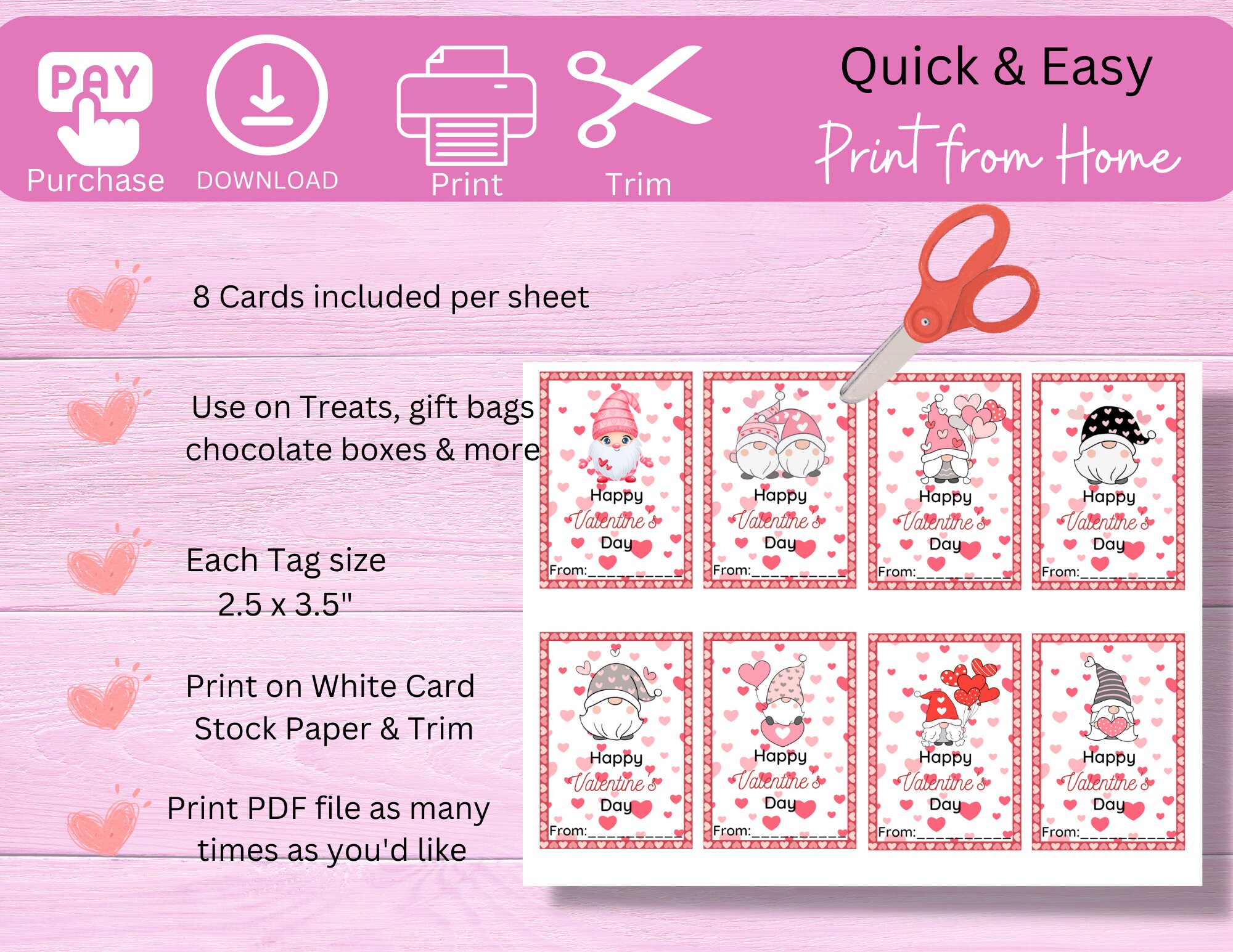 Gnome Valentine Cards, Printable Valentines Cards, Digital Gnomes ...