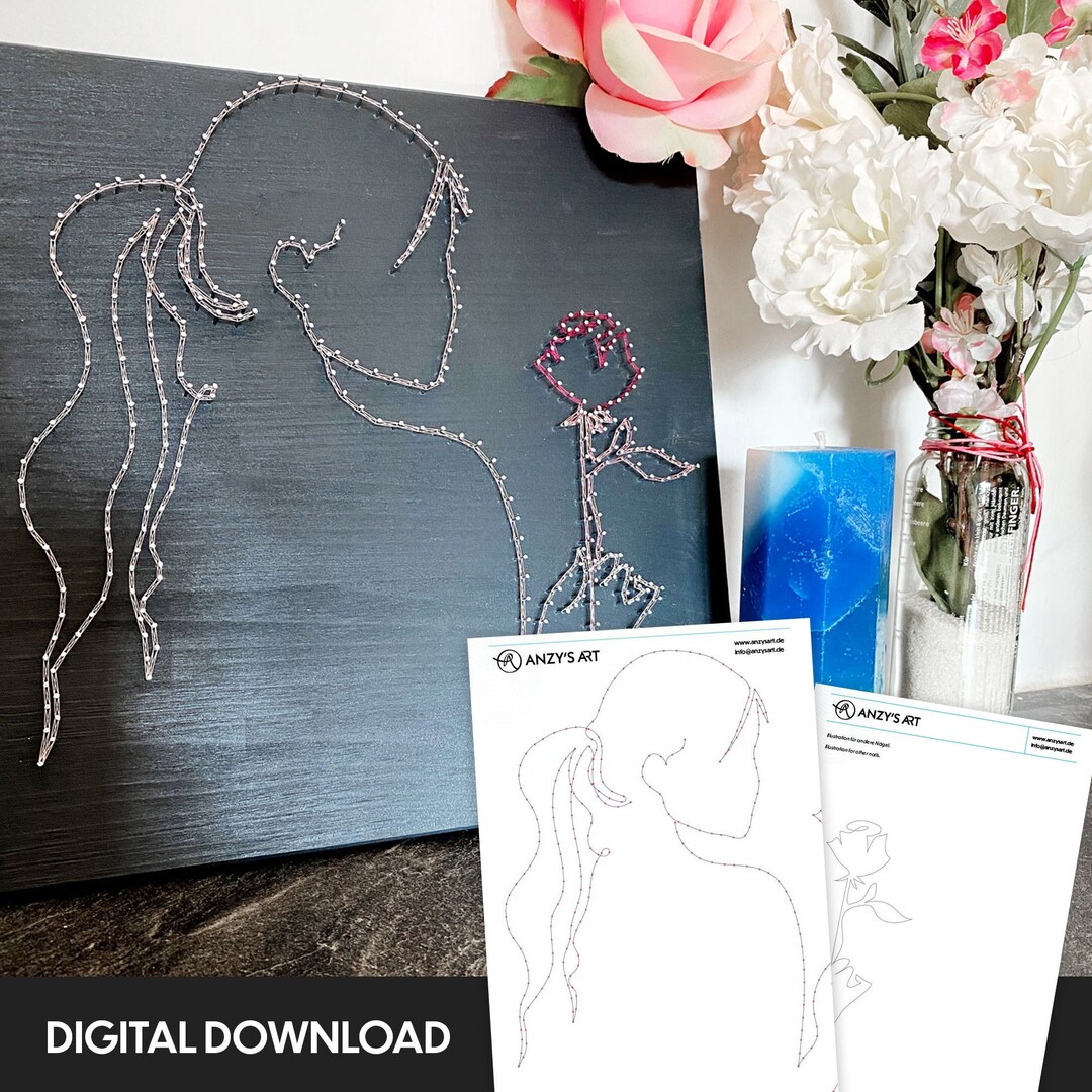 Line Art Woman With Rose - String Art Pattern - Etsy