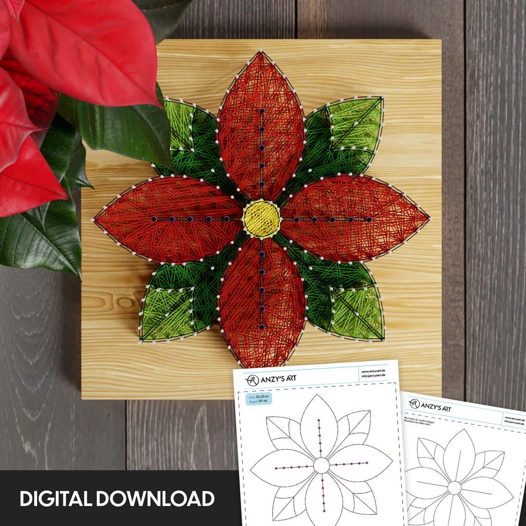 Christmas Star String Art Template – DIY Poinsettia Winter Flower ...
