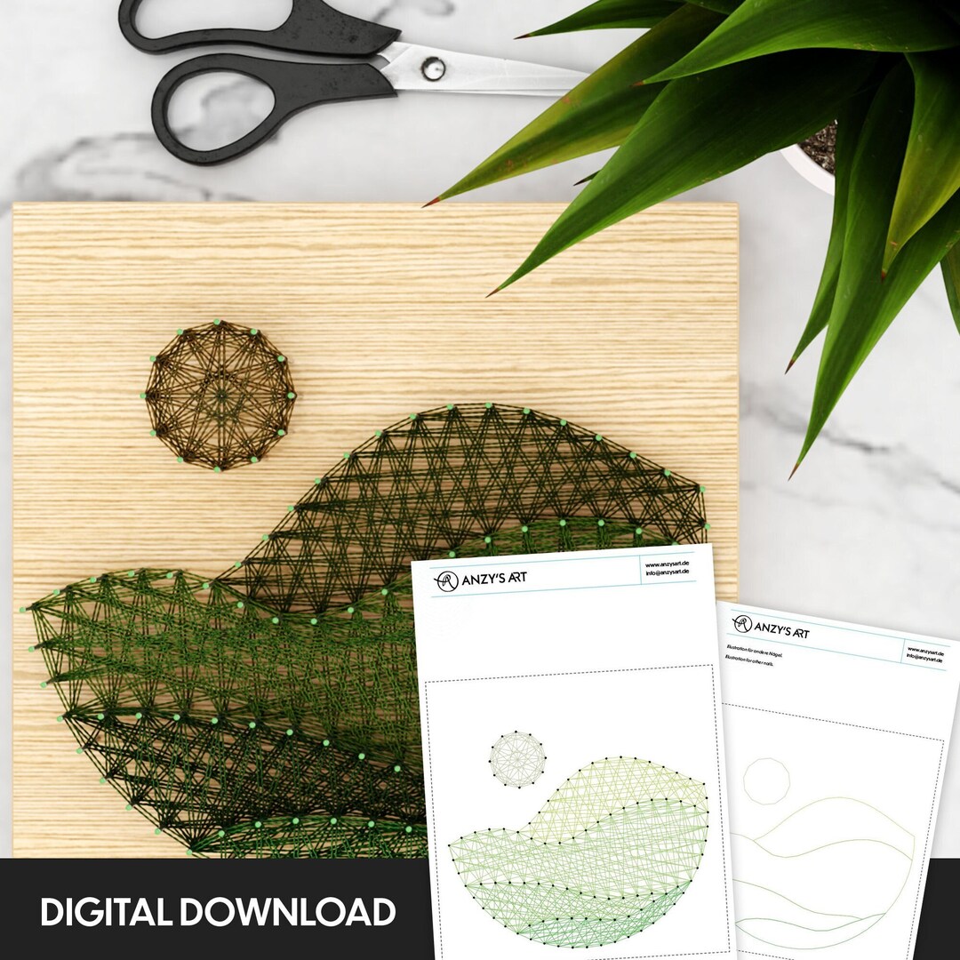Round Landscape Scene - DIY String Art Pattern, Stitching, Embroidery ...