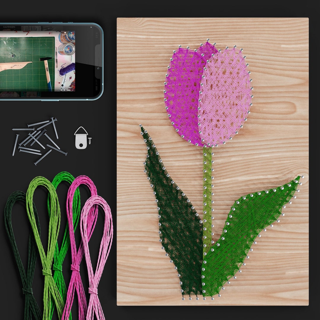 Tulip String Art Diy-kit With Wood Nails Yarn and - Etsy