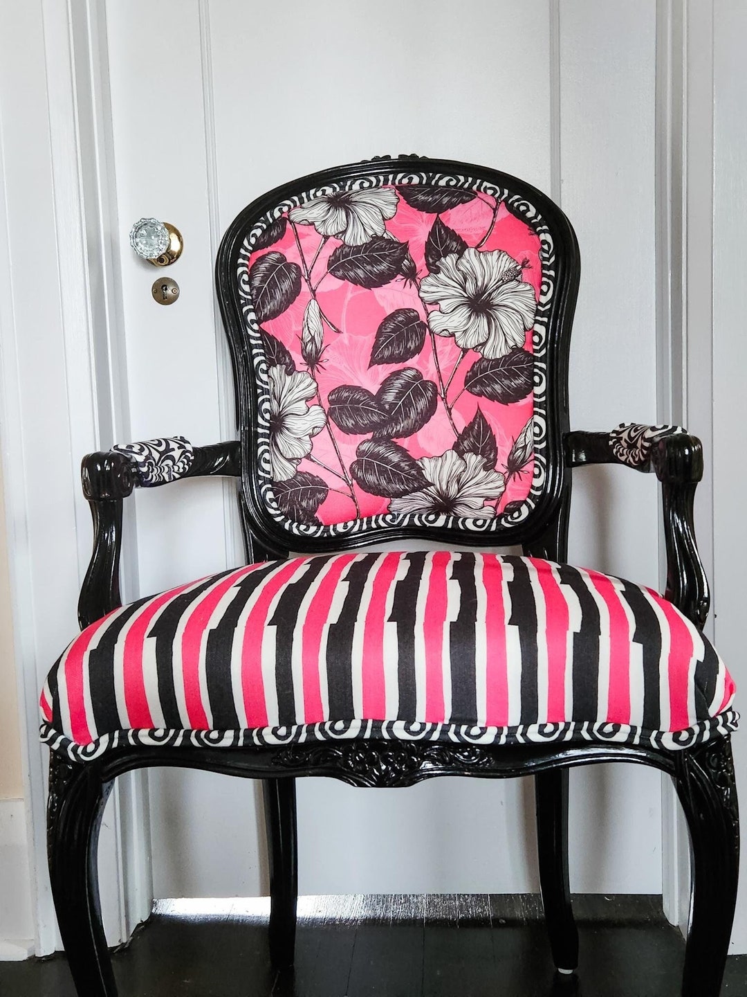 Sassy, Bold and Beautiful Black, White and Fuschia French Chair - Etsy