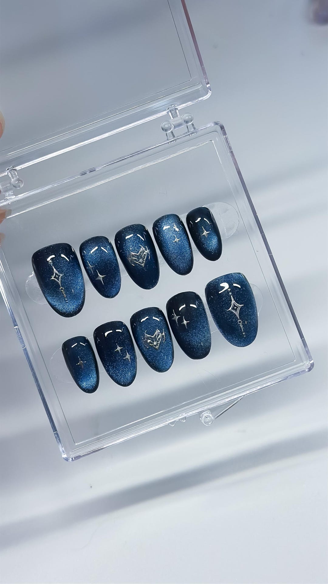 Dark Galaxy Press-on Nails With Chrome Starbursts & Indigo Cat-eye ...