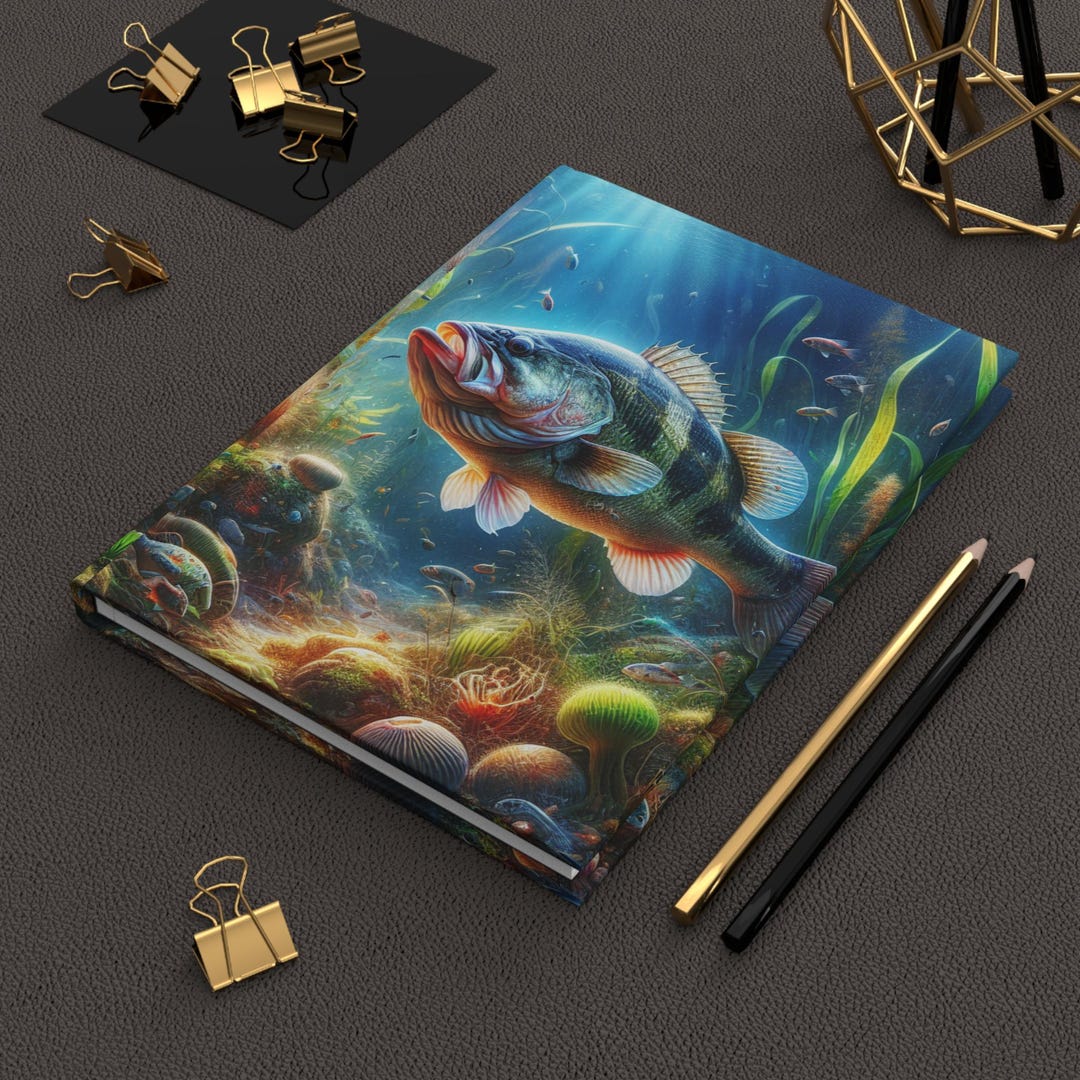 Fishing Adventure Hardcover Journal, Bass Fishing Notebook, Watercolor ...