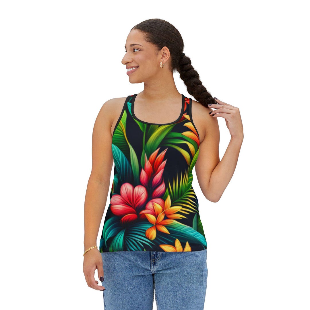 Tropical Hawaiian Tank Top for Women, Summer Sleeveless Shirt, Floral ...