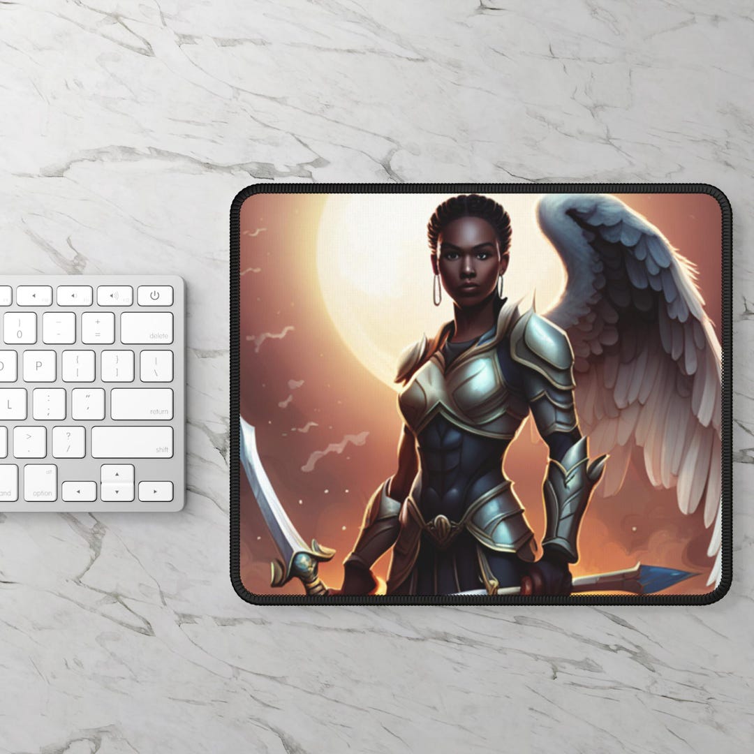 Ebony Angel Gaming Mouse Pad, Guardian Angel Desk Accessory, Desk ...