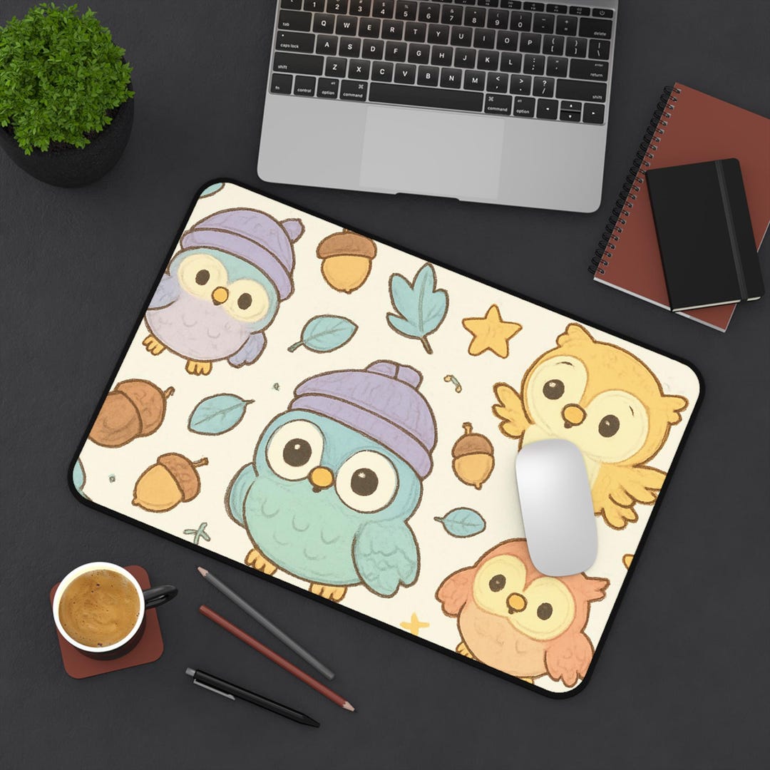 Cute Owl Desk Mat, Cozy Office Decor, Ergonomic Mouse Pad, Fun ...