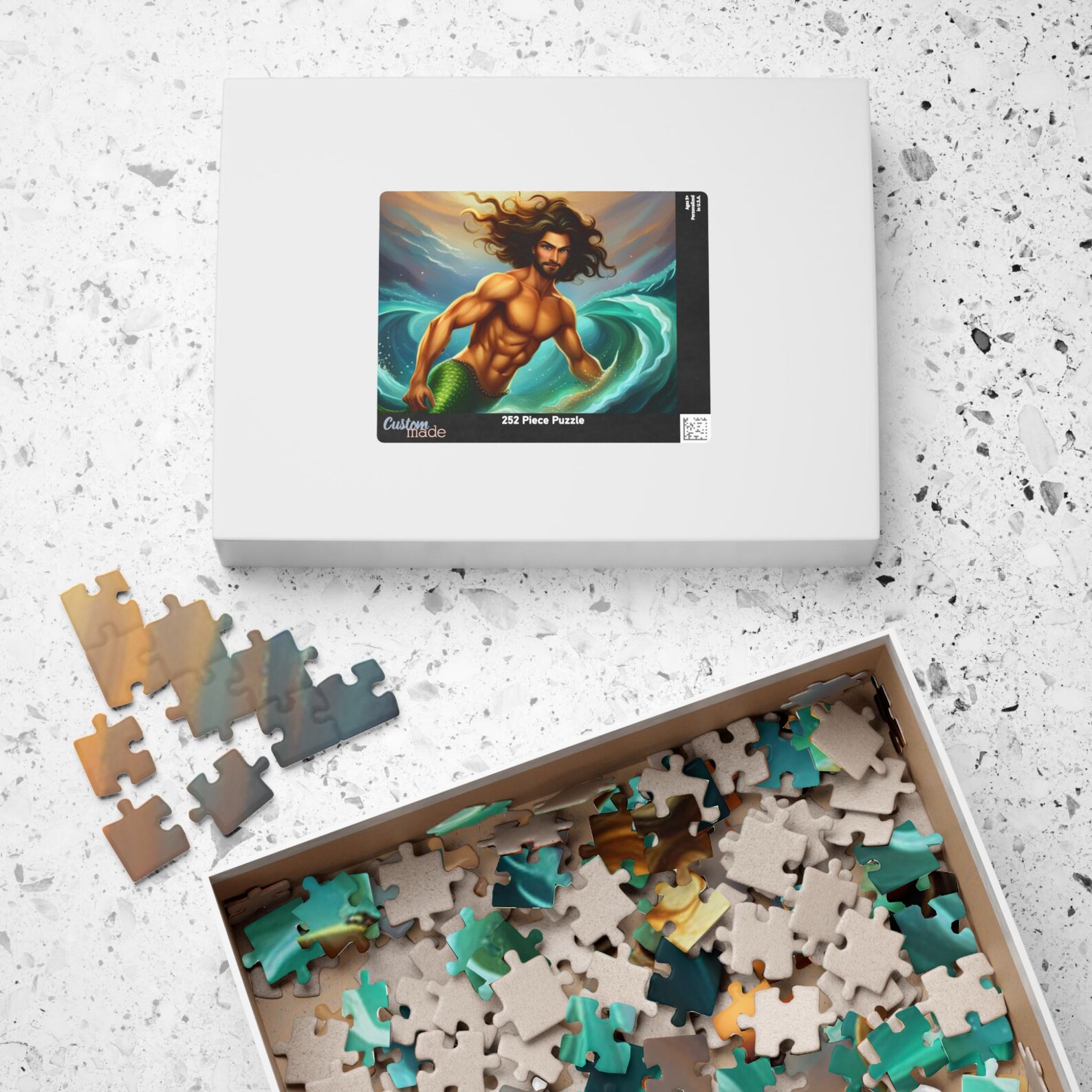 Merman Jigsaw Puzzle - Ocean Fantasy Sea Creature Art, Mermaid Tail ...