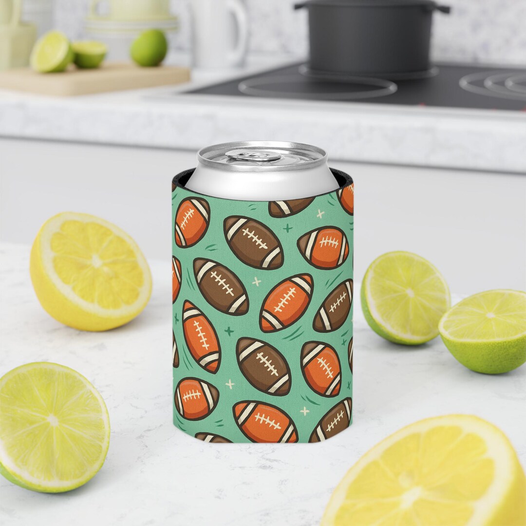 Football Pattern Can Cooler, Sports Drink Sleeve, Tailgate Accessory ...