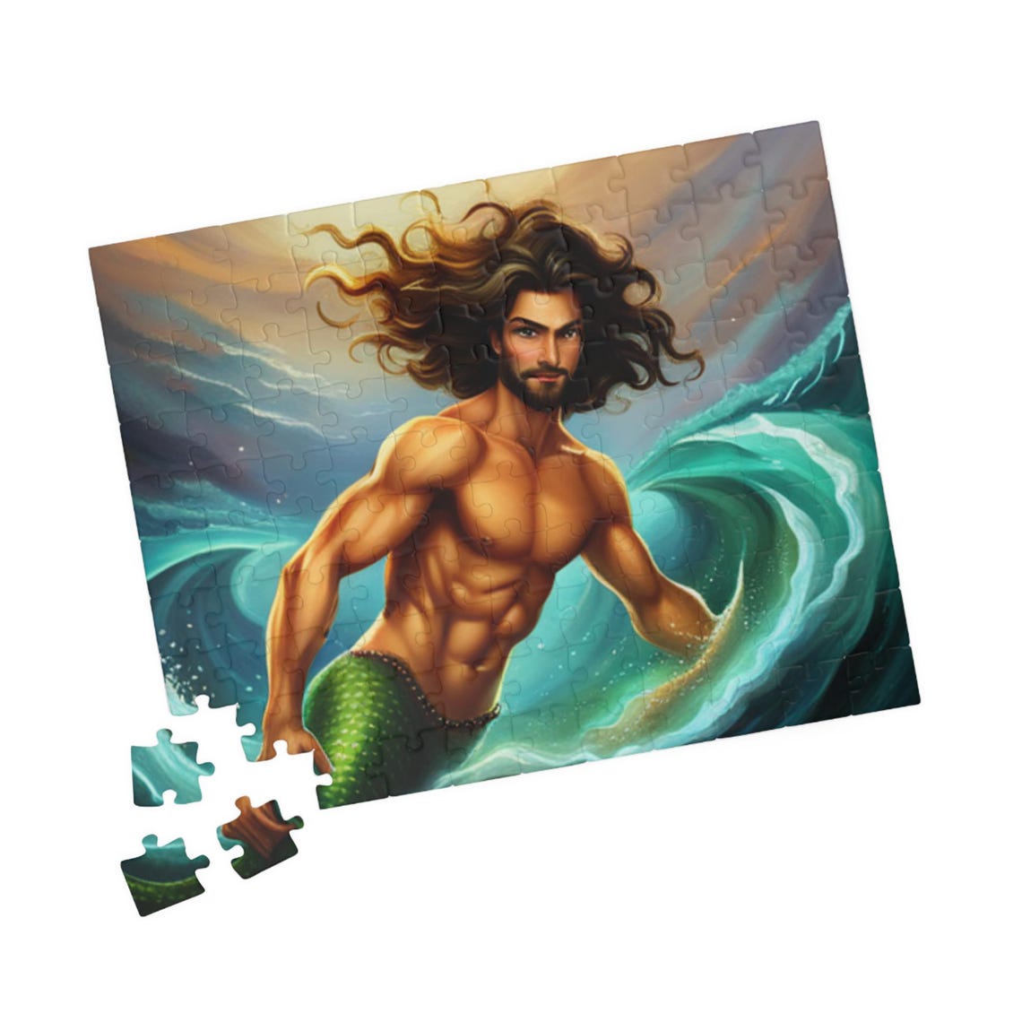 Merman Jigsaw Puzzle - Ocean Fantasy Sea Creature Art, Mermaid Tail ...