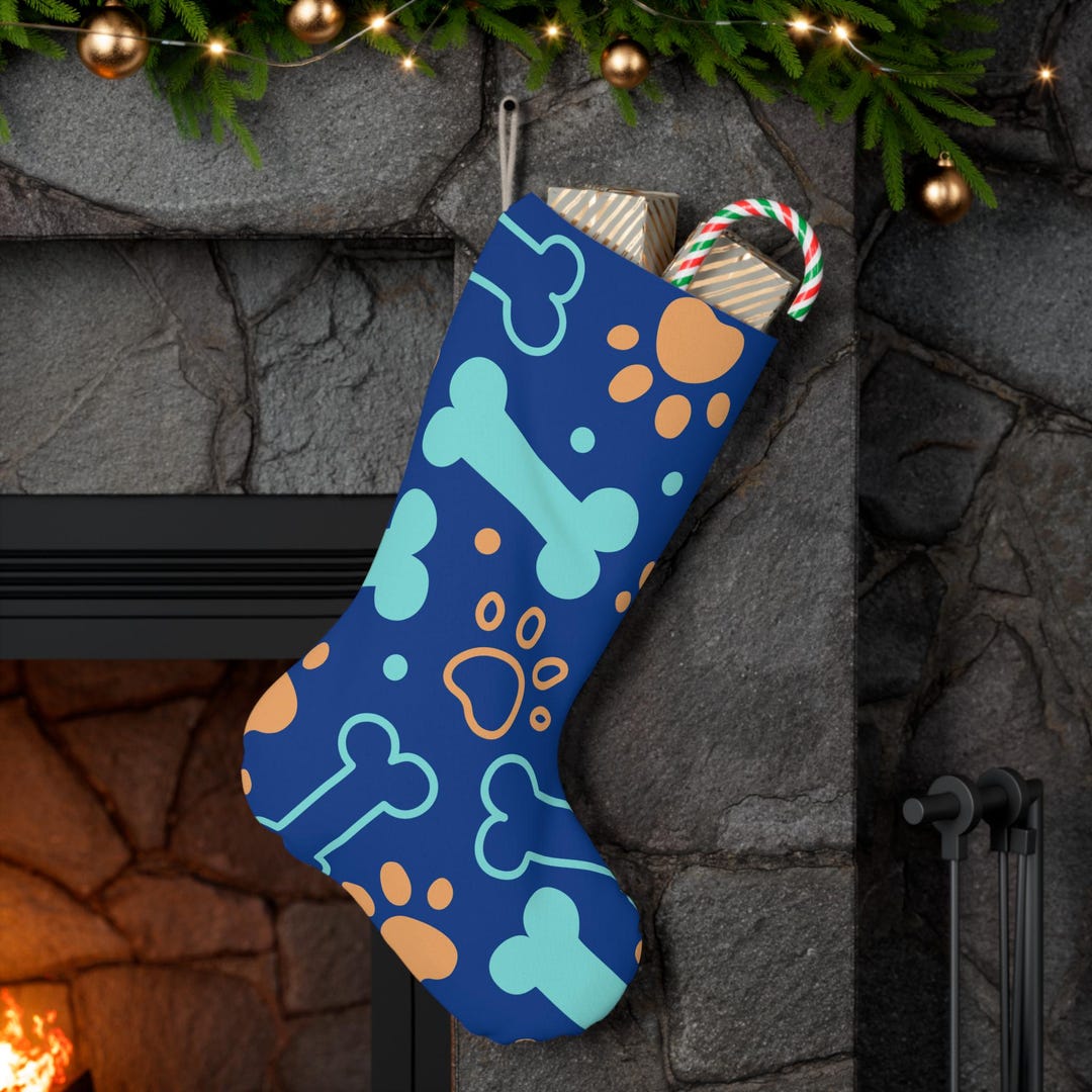 Stocking, Dog Paw Print and Bones Christmas Stocking, Holiday Pet Gift ...