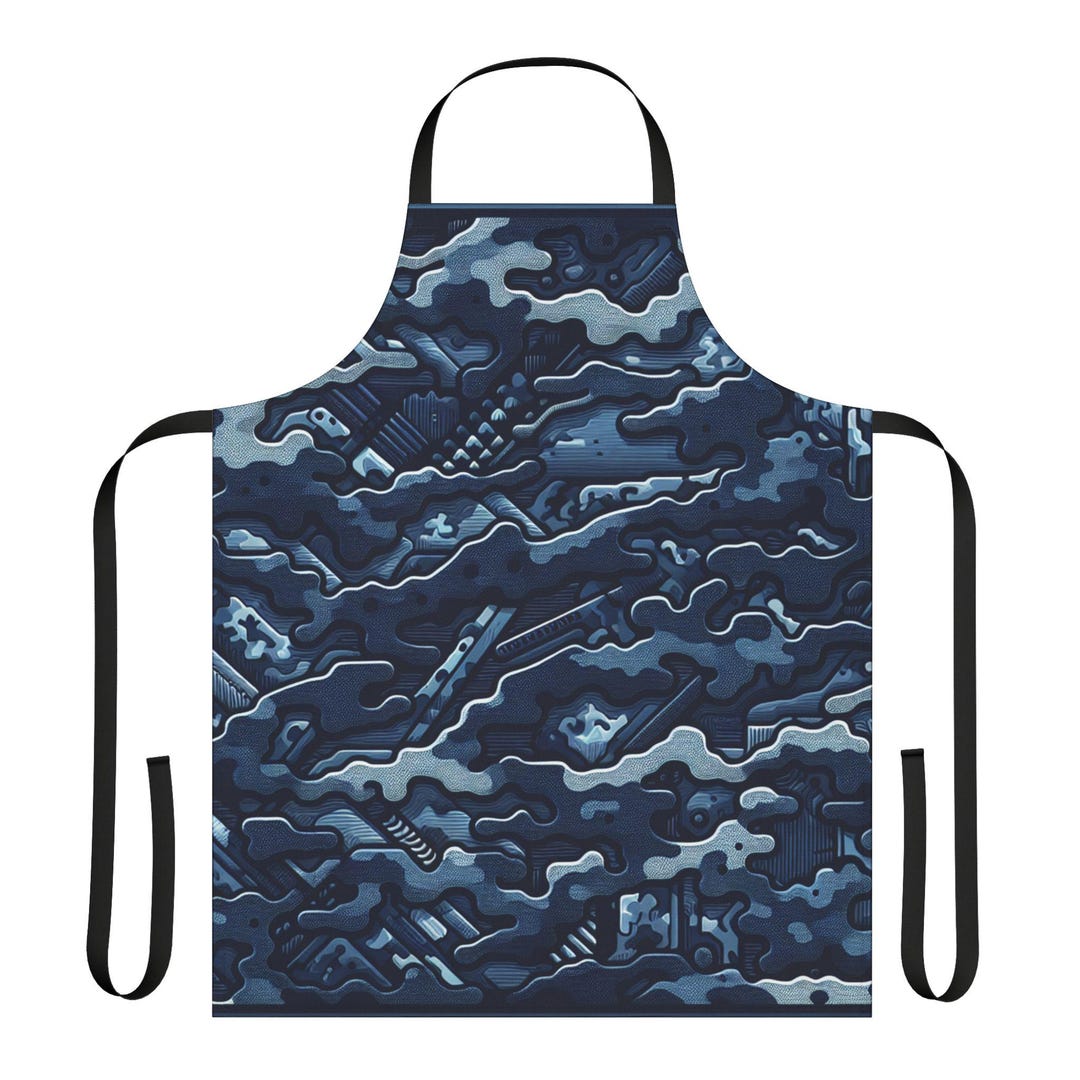 Camo Apron, Navy Blue Cooking Apron, Kitchen Apron, Adjustable BBQ ...