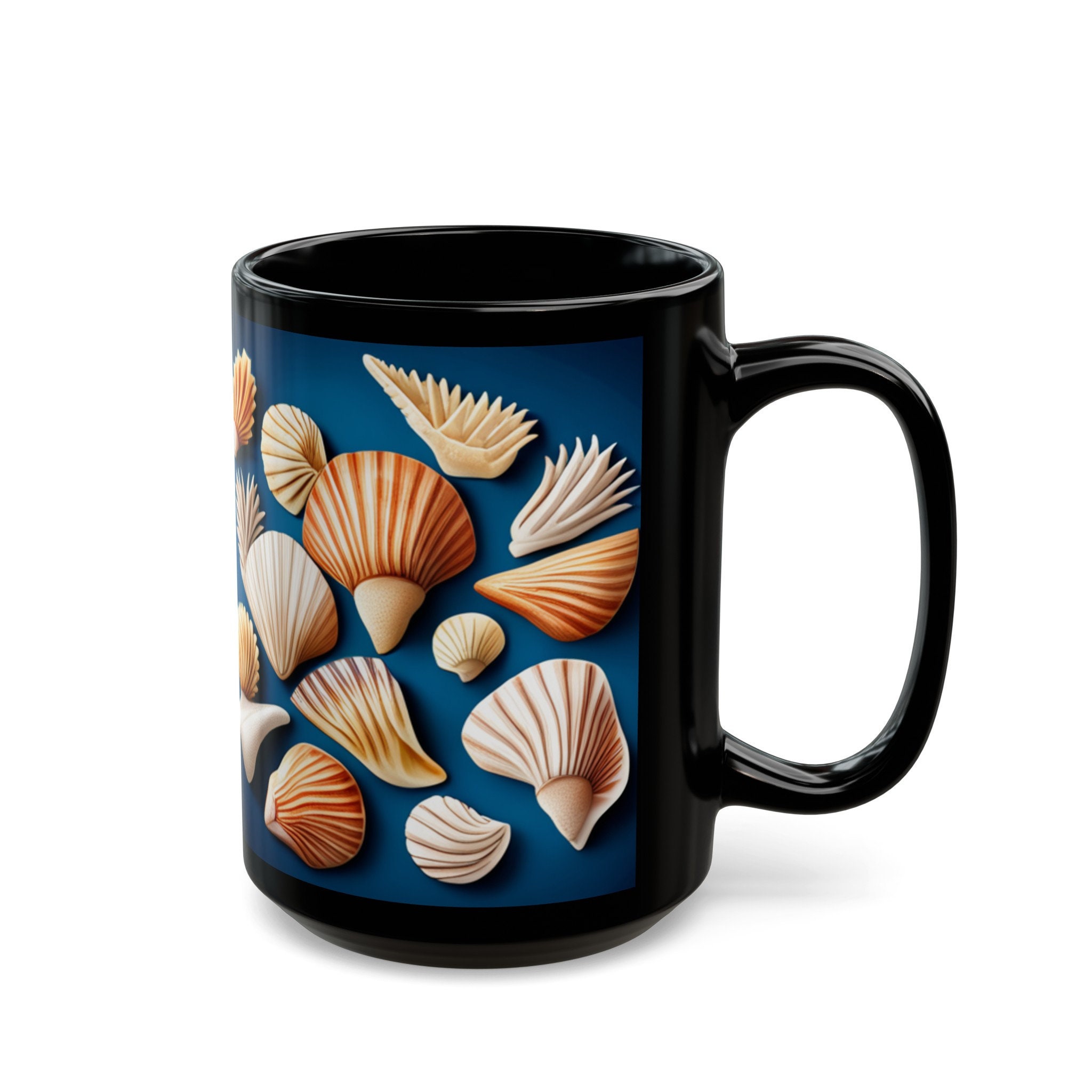 Seashells Mug, Black Mug 11oz, 15oz, Tropical Paradise Mugs, Beach Mugs ...