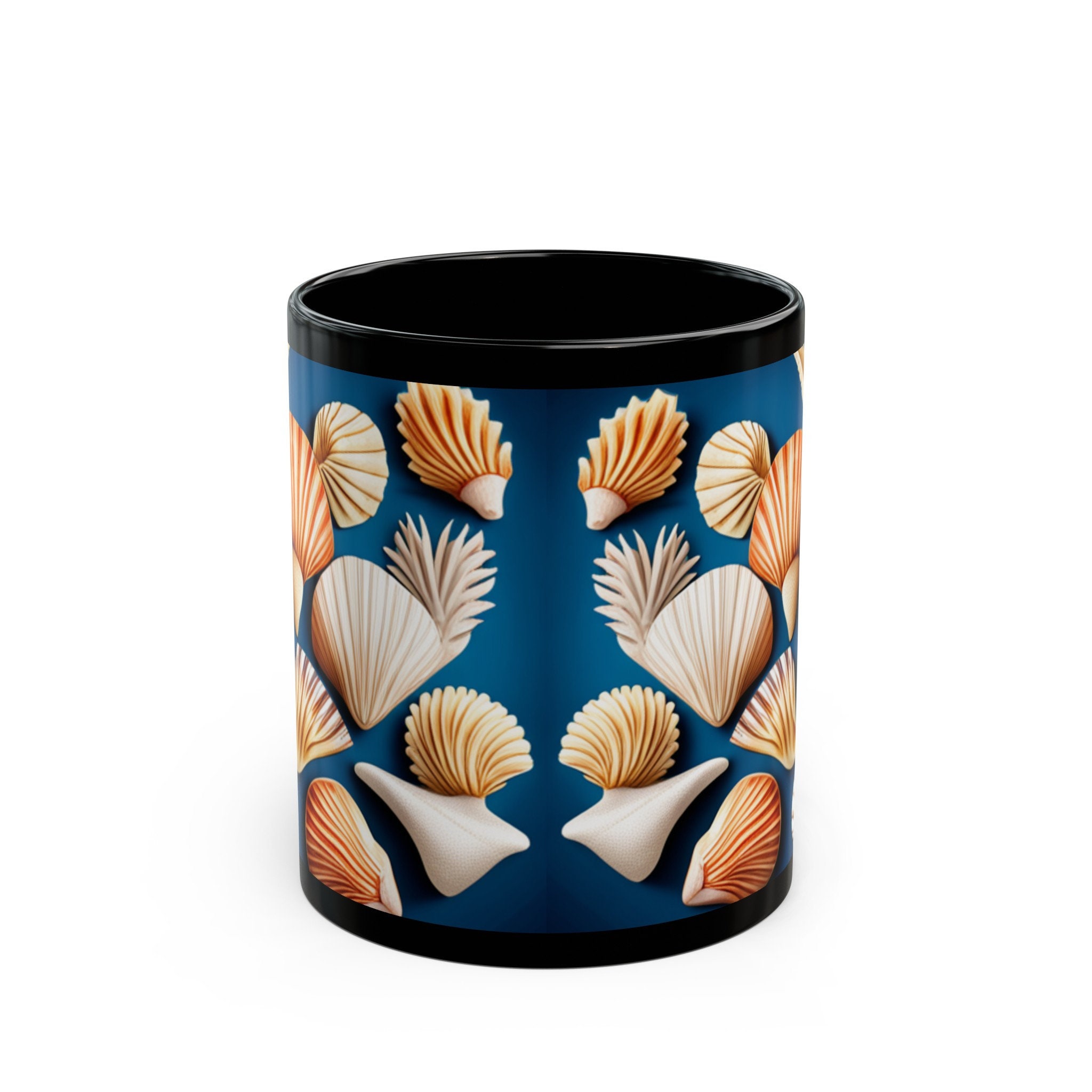 Seashells Mug, Black Mug 11oz, 15oz, Tropical Paradise Mugs, Beach Mugs ...