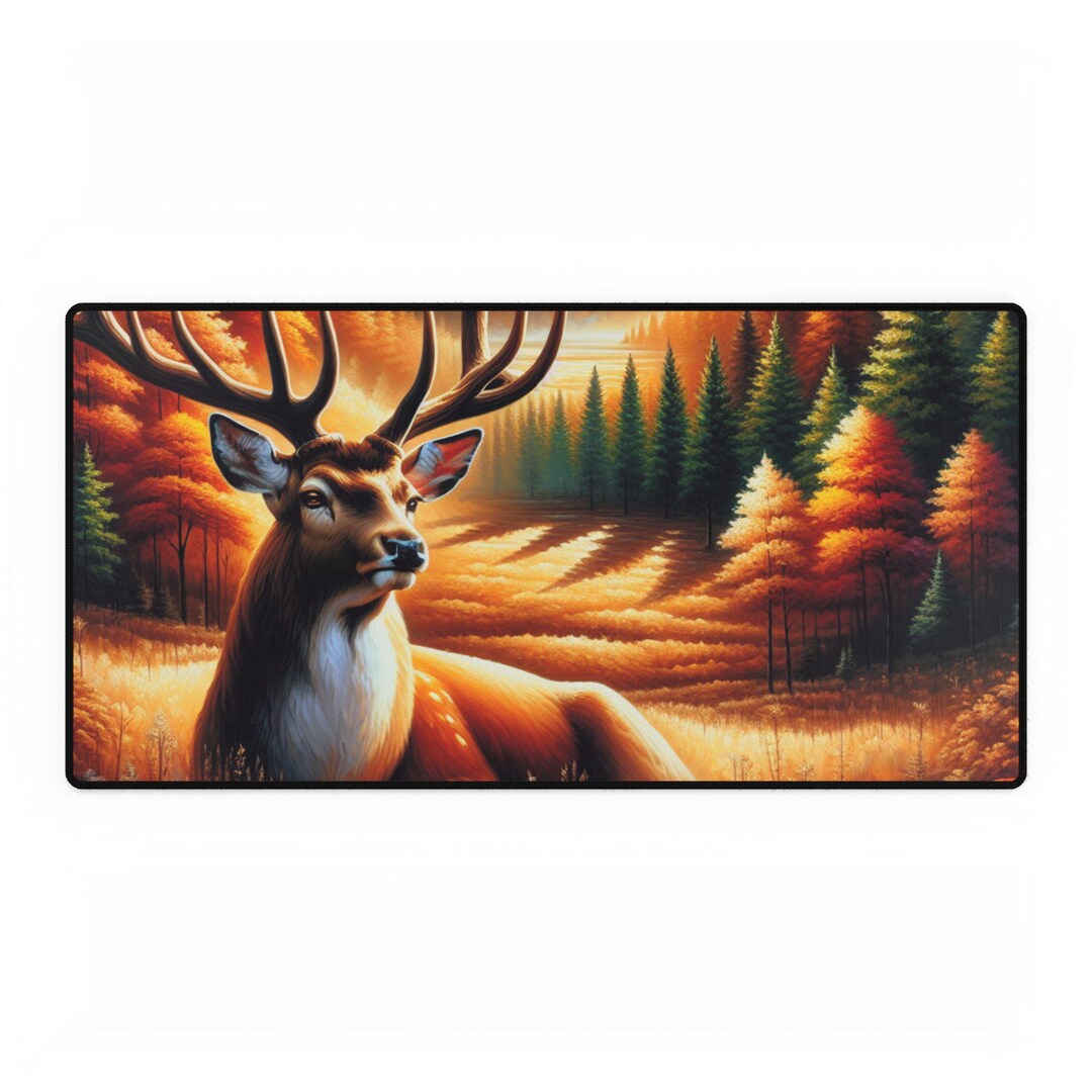 Deer Desk Mat - Woodland Animal Office Desk Protector, Cute Reindeer ...