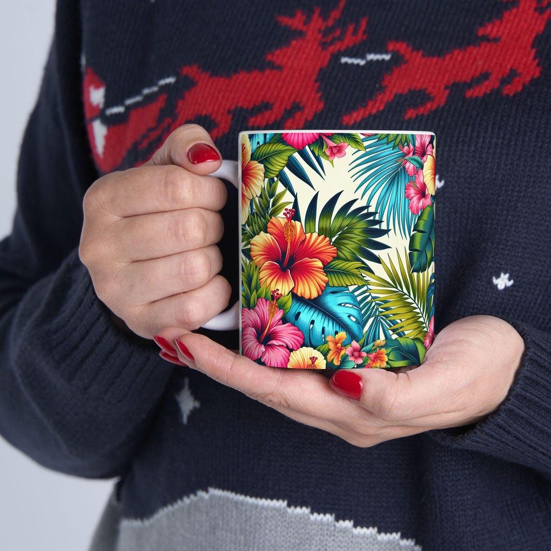 Tropical Ceramic Mug, Exotic Plant Lover Coffee Cup, Beach Vibes Tea ...
