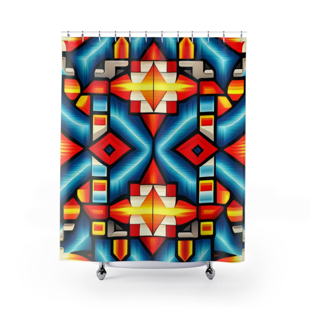 Vibrant Geometric Pattern Shower Curtain | Bold Abstract Southwestern ...