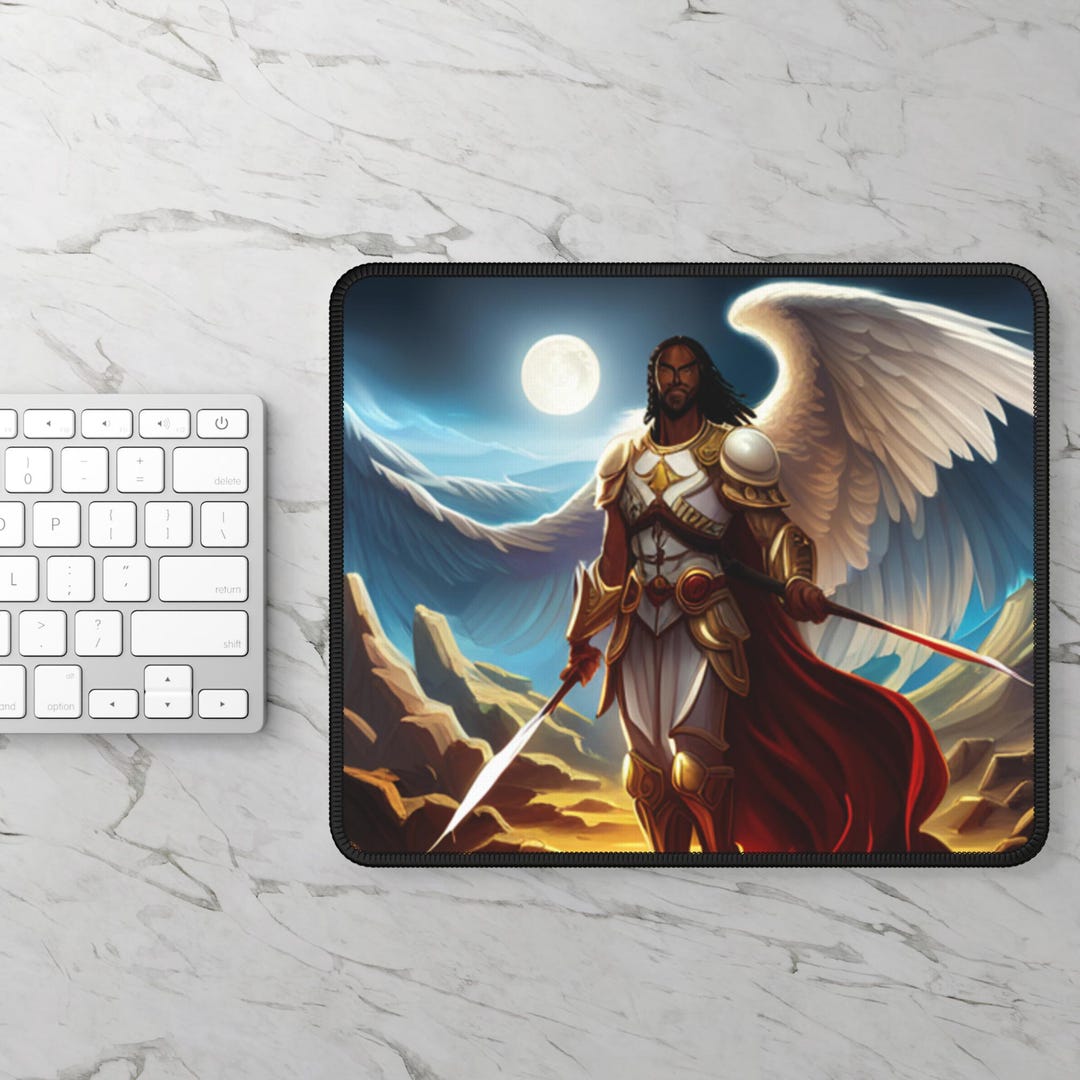 Black Warrior Angel Gaming Mouse Pad, Heavenly Angel Desk Mat, Mythical ...