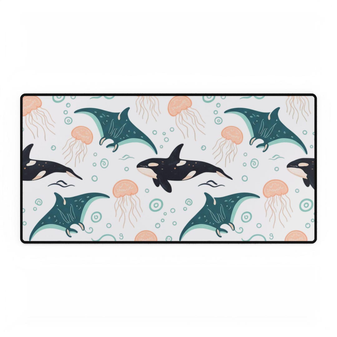 Orca and Manta Ray Pattern Desk Mat | Jellyfish Ocean Mouse Pad - Etsy