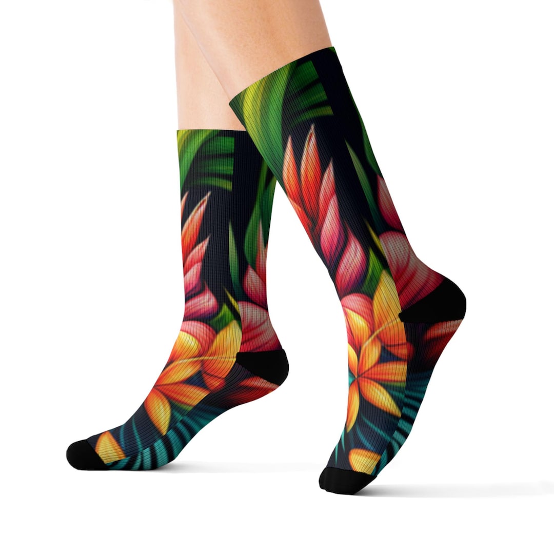 Hawaiian Floral Socks - Tropical Print Sublimation Socks, Beach Theme ...