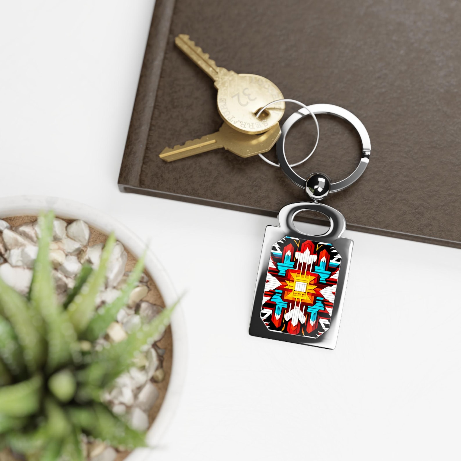 Native American Keyring, Tribal Keychain, Rectangle Photo Keyring ...