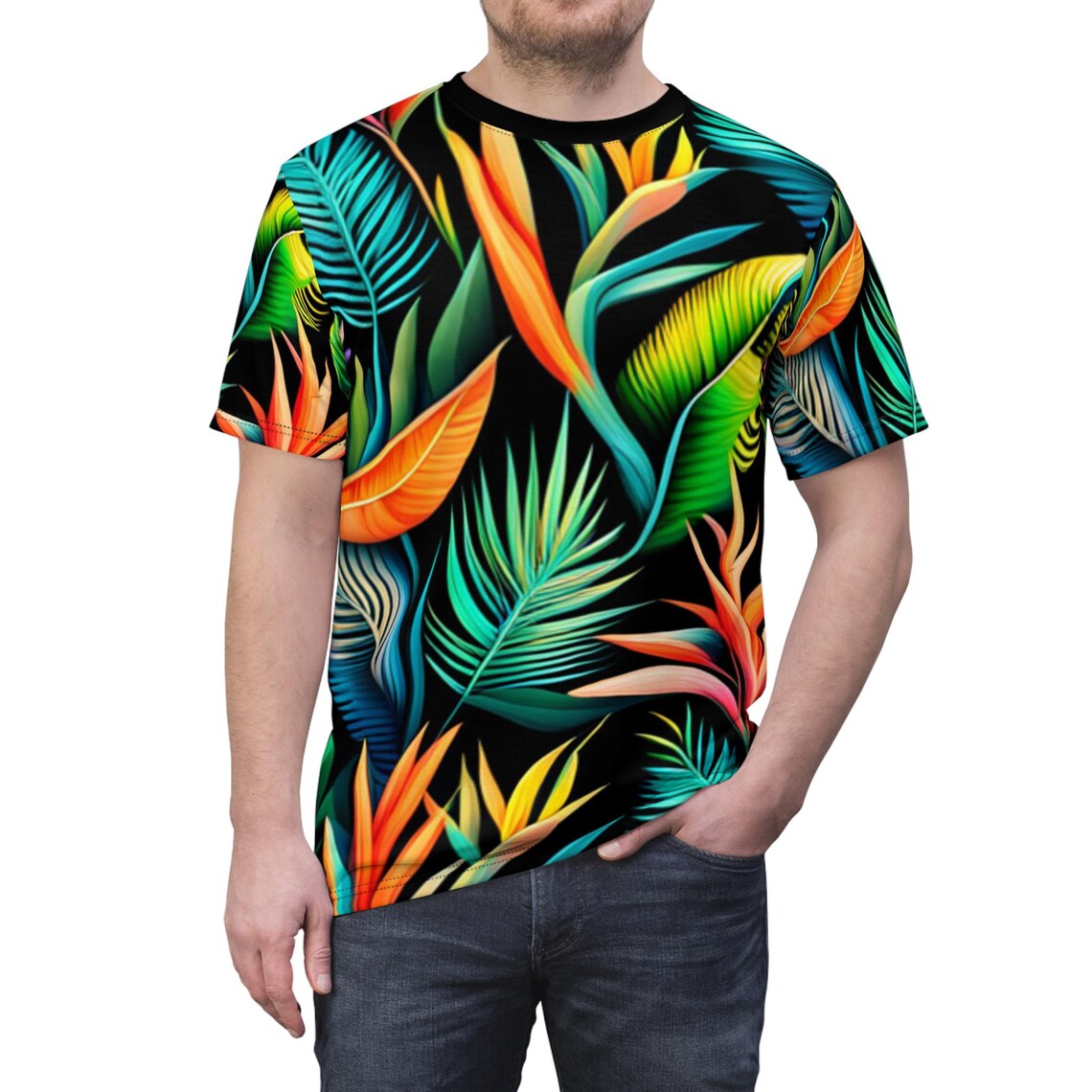 Hawaiian Shirt, Aloha Print Tee, Tropical Beach Tshirt, Floral Summer ...