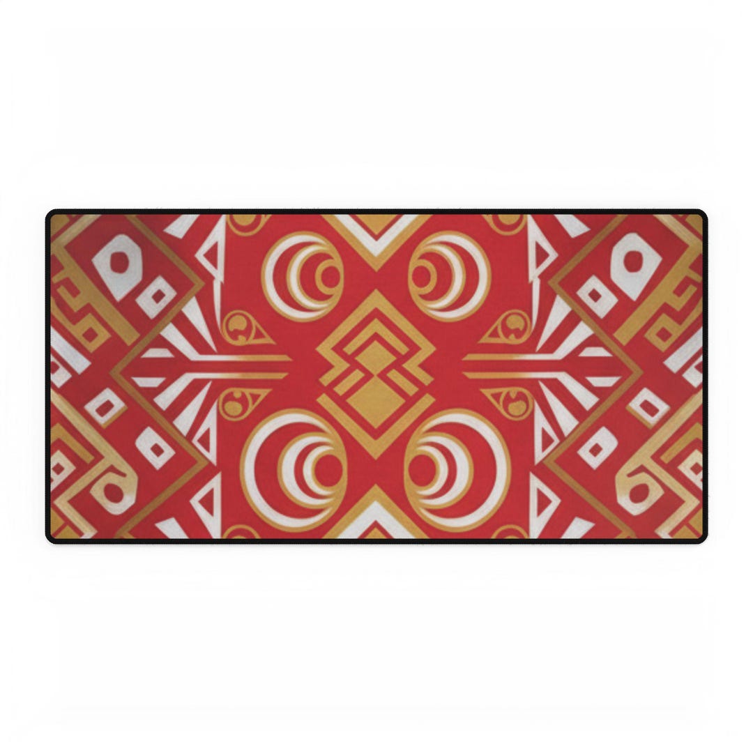 Geometric Tribal Pattern Desk Mat | Red Gold Aztec Mouse Pad - Etsy