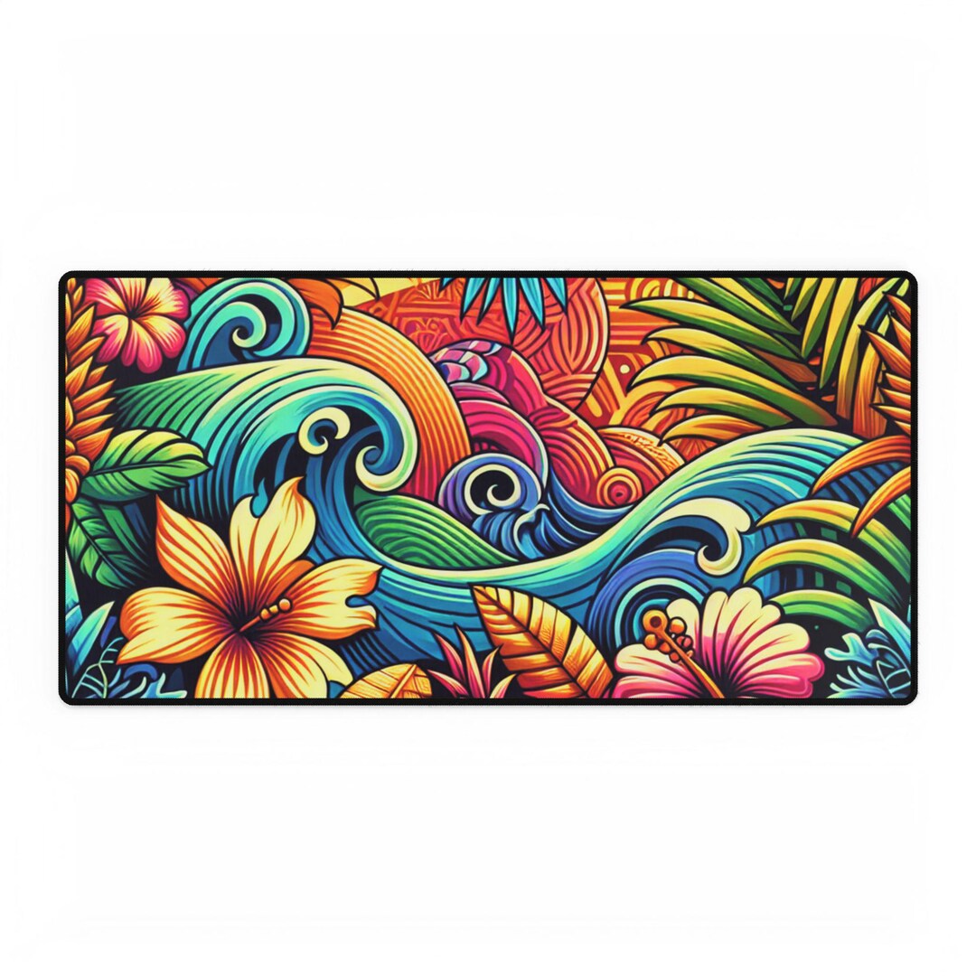 Tropical Hawaiian Desk Mat, Floral Print Large Mouse Pad, Office Decor ...