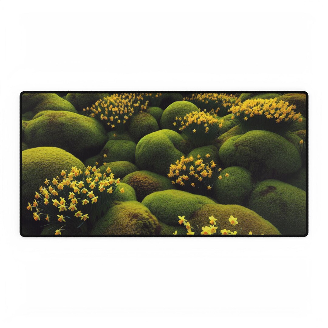 March Birth Flower Desk Mat, Nature Desk Mat, Floral & Moss Design for ...