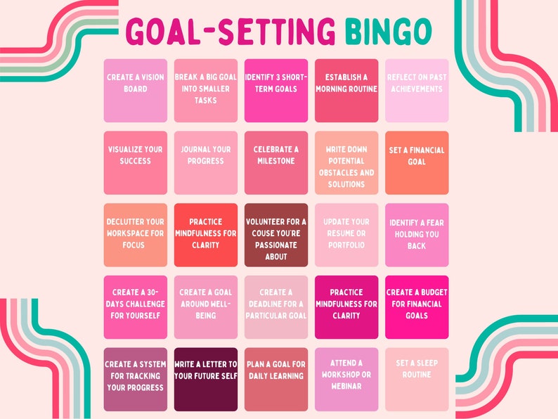 Printable Goal-setting Bingo Cards,printable, Mental Health ...