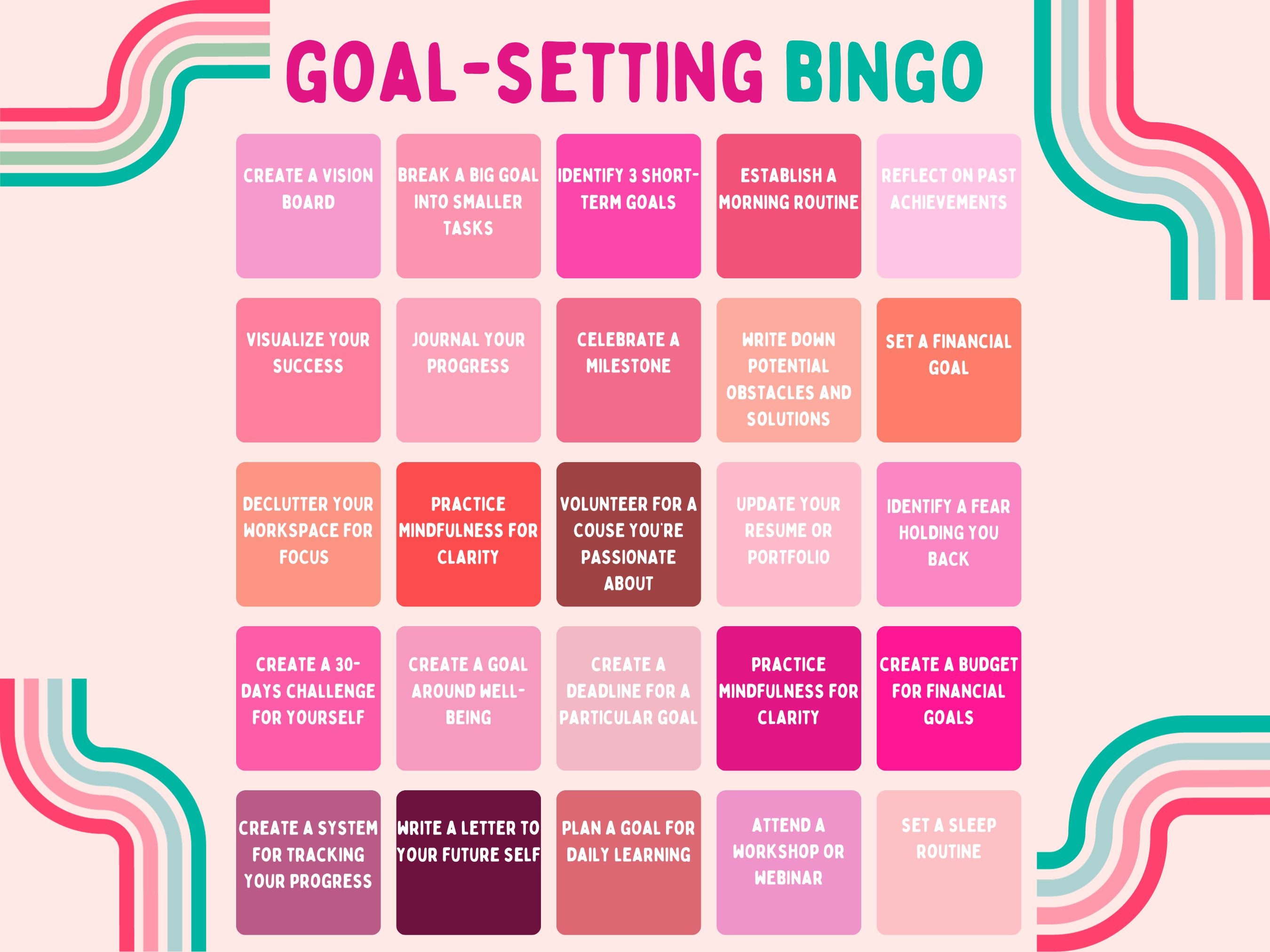 Printable Goal-setting Bingo Cards,printable, Mental Health ...