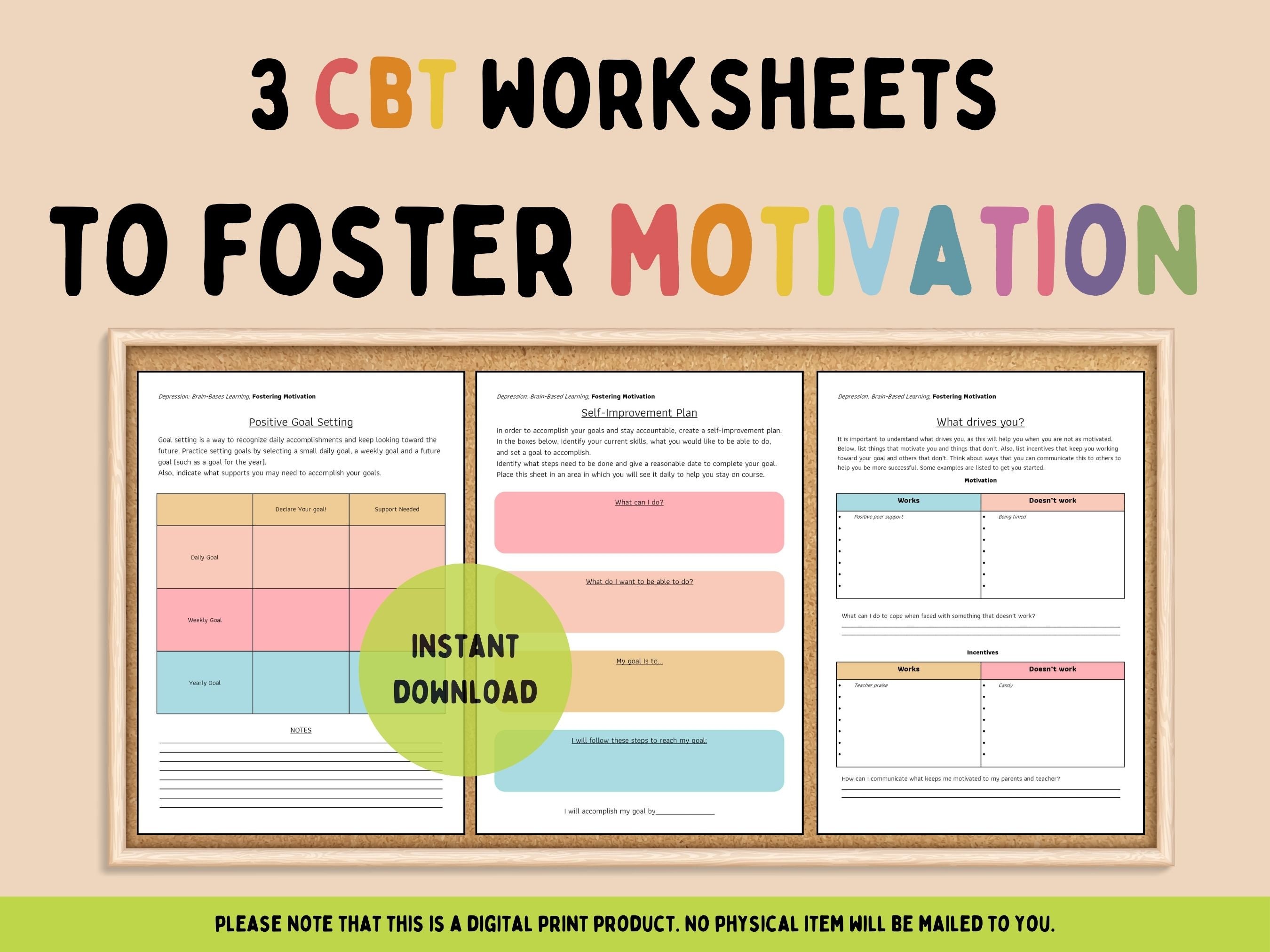Printable CBT Worksheets for Kids and Teens, Motivation, Depression ...