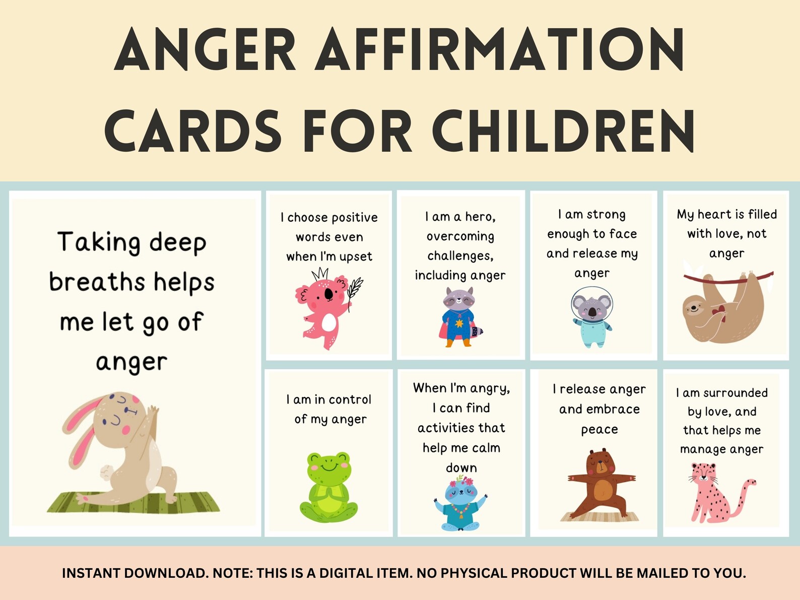 Anger Affirmation Printable Cards for Children, Kids Emotional ...