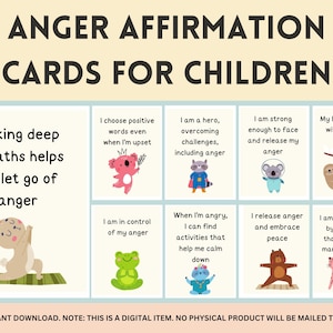 Anger Affirmation Printable Cards for Children, Kids Emotional ...