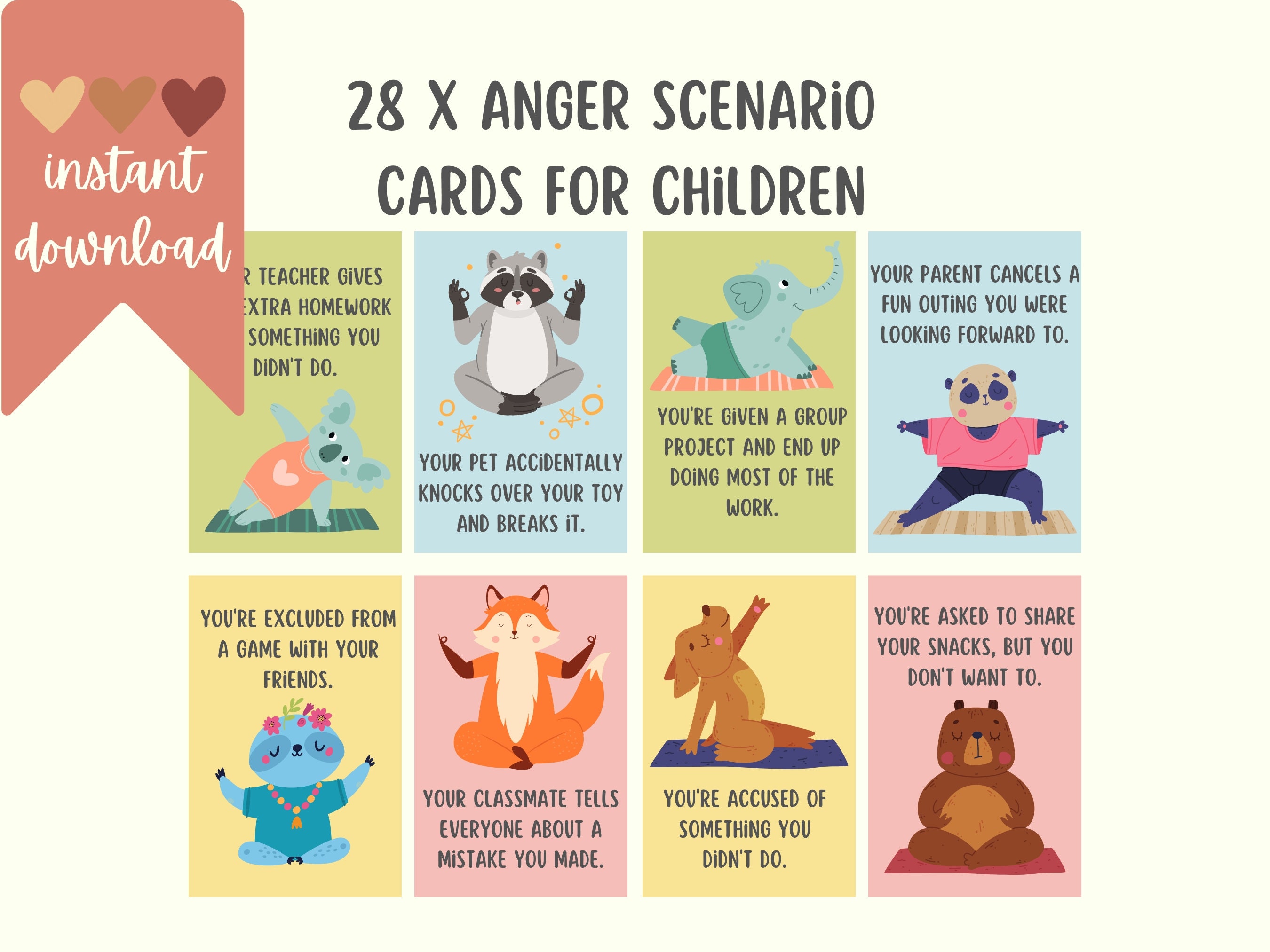 28 Anger Scenario Cards for Children, Printable Cards for Kids, Mental ...