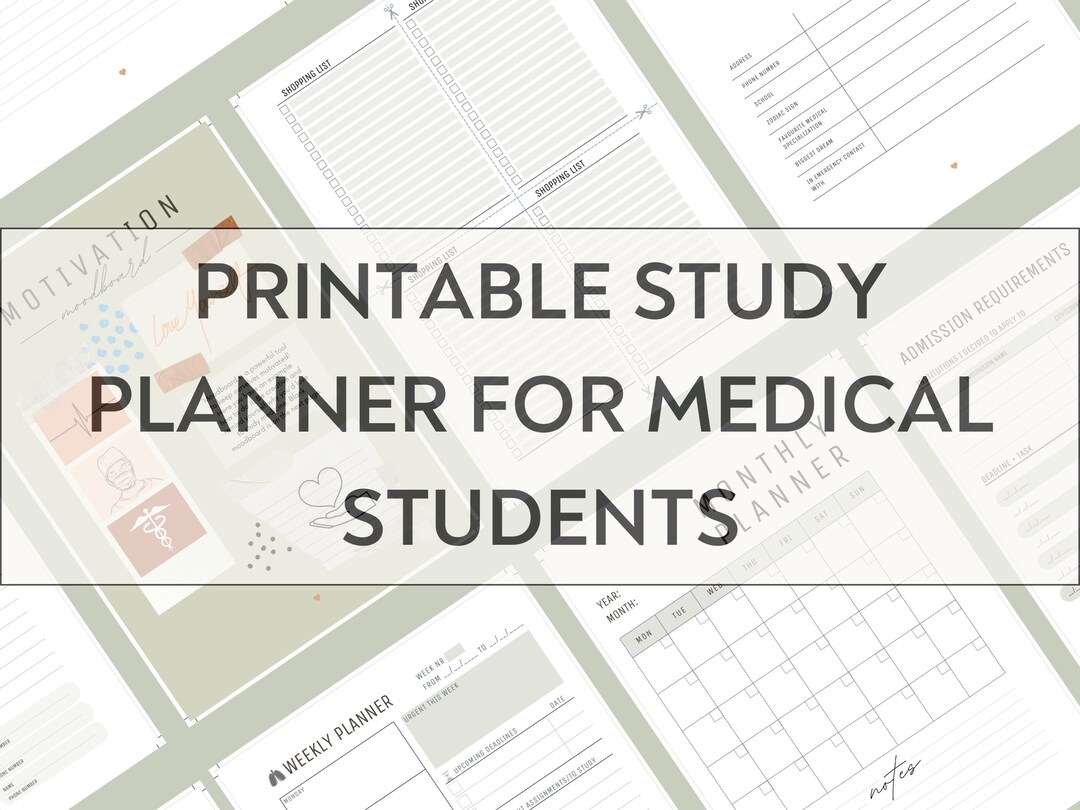 Printable Academic Planner for Pre-med Students, Study Planner, Study ...