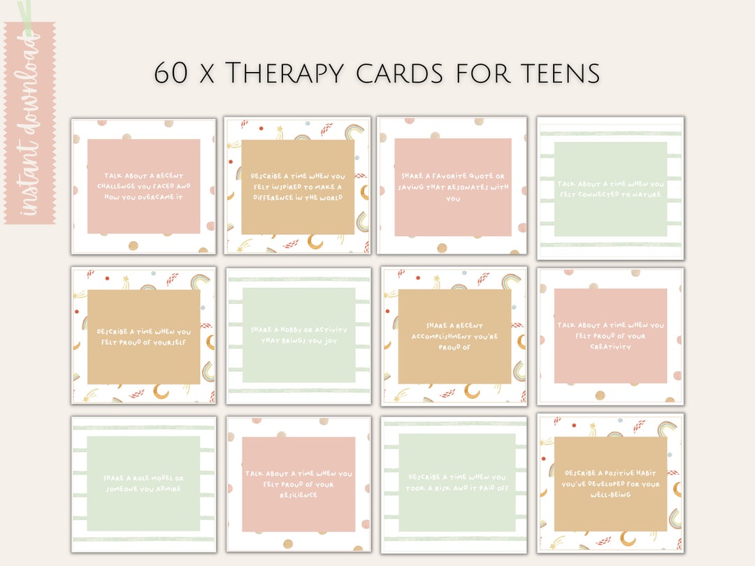 60 Printable Therapy Cards for Teens, Conversation Cards, Growth ...