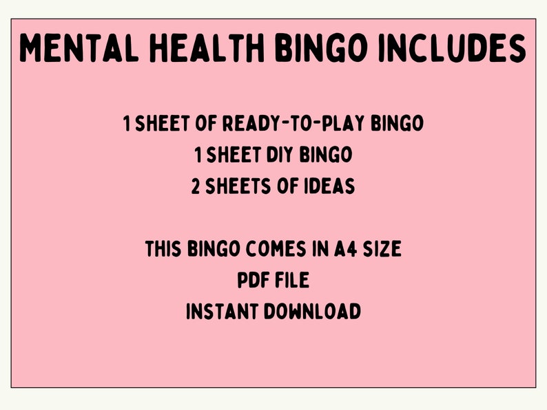 Printable Mental Health Bingo, Mental Health Awareness, Self Care, Play ...