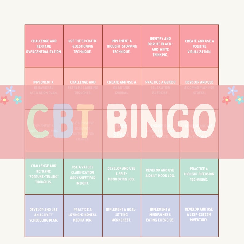 CBT Bingo Cards, Printable, Therapy, Cognitive Activities, Instant ...