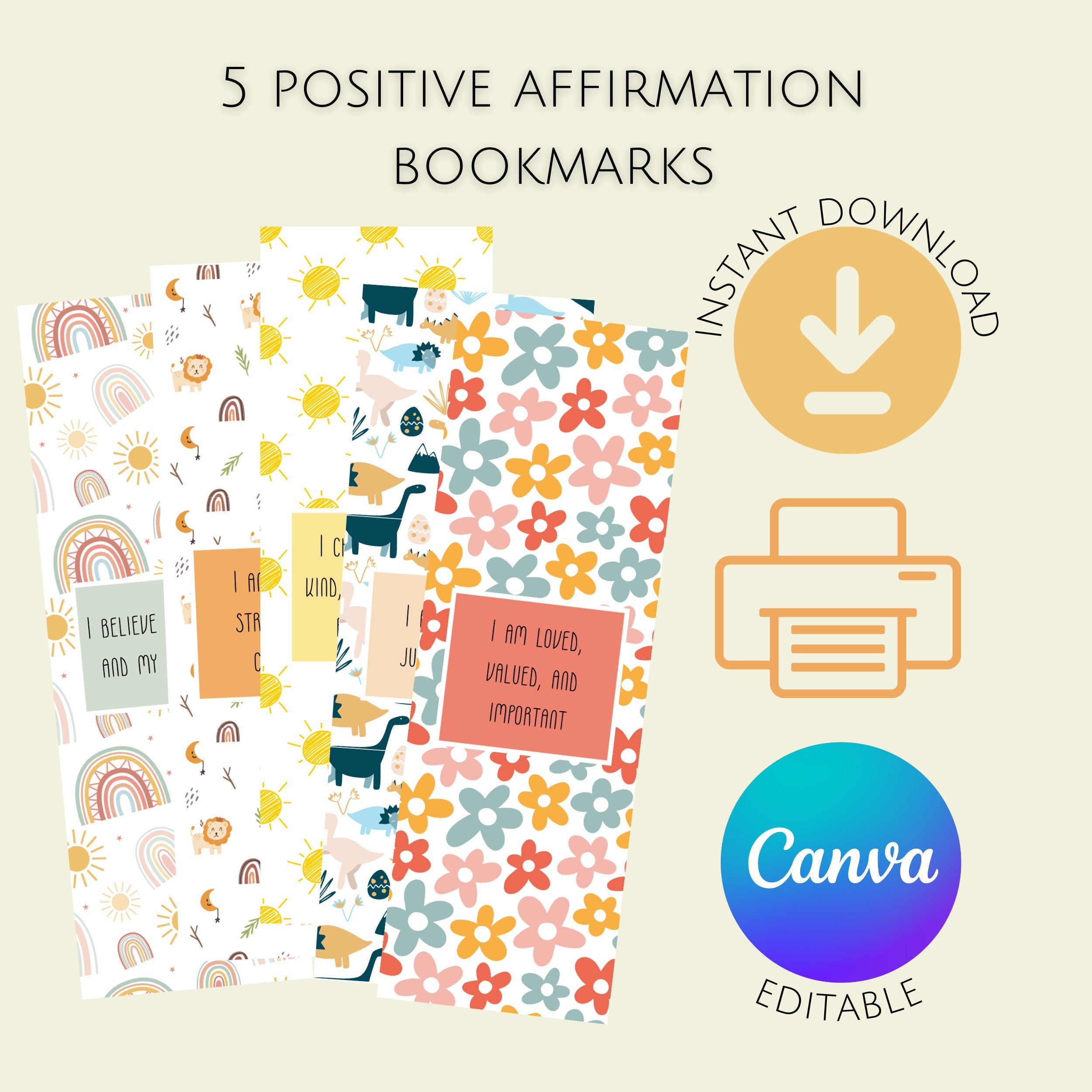 Positive Affirmation Bookmarks for Children, Printable Bookmarks ...