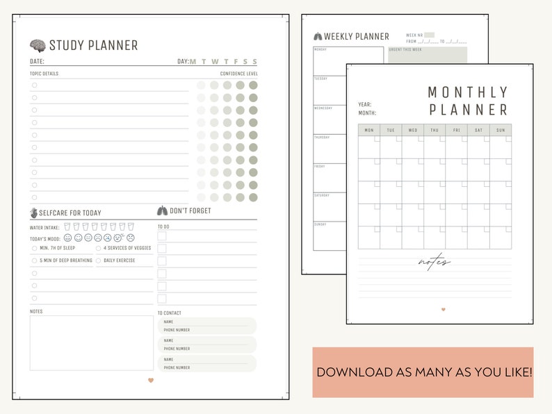 Printable Academic Planner for Pre-med Students, Study Planner, Study ...