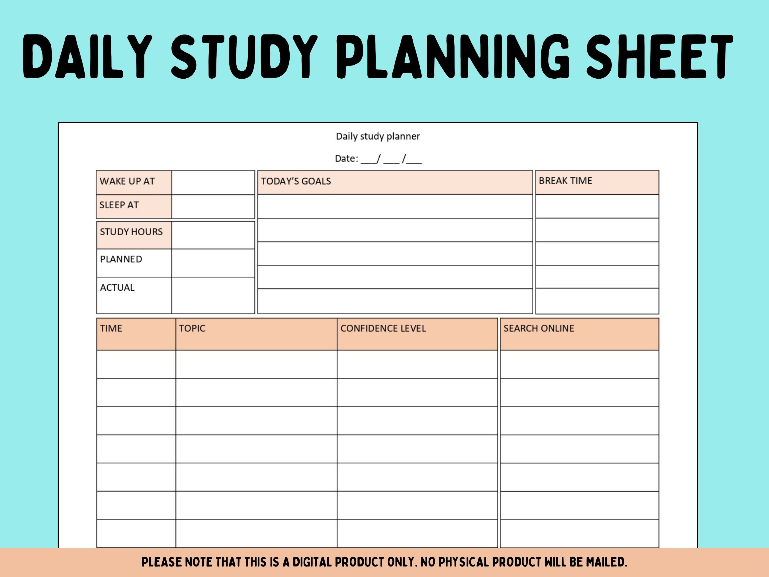 Printable Daily Study Planner, Student Journal, Academic Planner, Schedule, Productivity, Exam ...