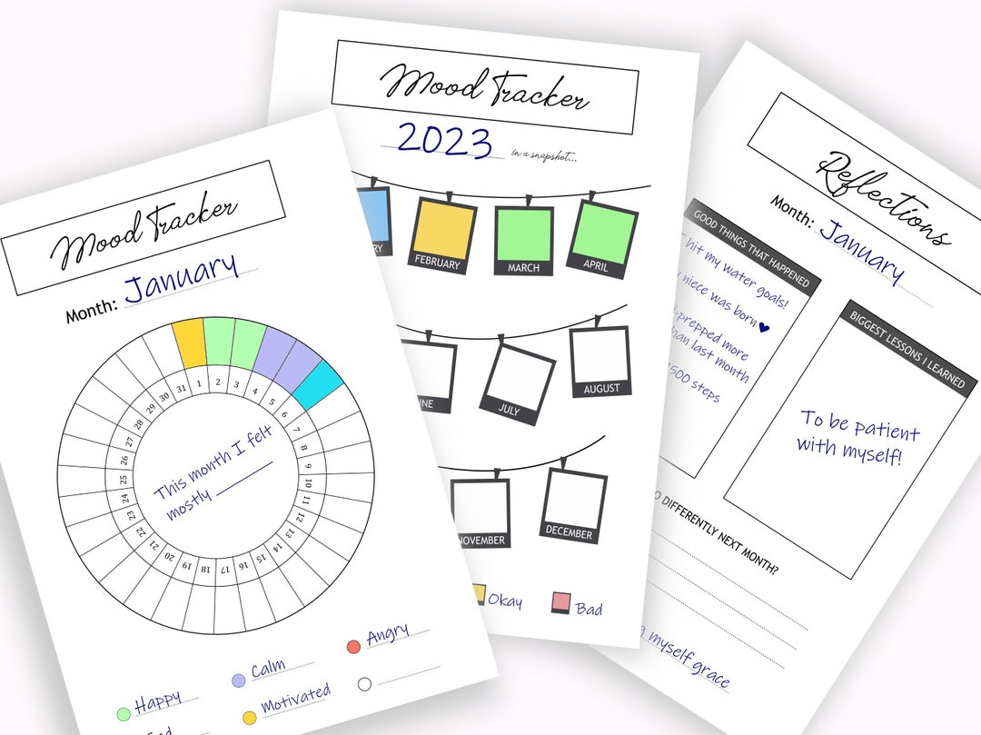 Mood Tracker Printable PDF Monthly and Yearly Inserts Reflections Page ...